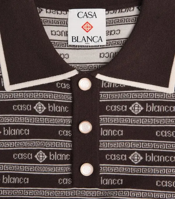 Casablanca Merino Logo Jacquard Polo Sweater - Brown