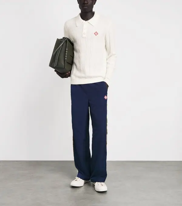 Casablanca Boucle Long-sleeve Polo Sweater