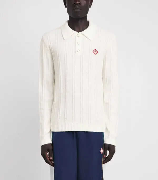 Casablanca Boucle Long-sleeve Polo Sweater