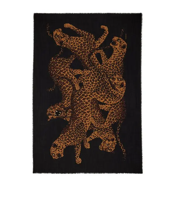 Saint Laurent Wool Leopard Stole - Black