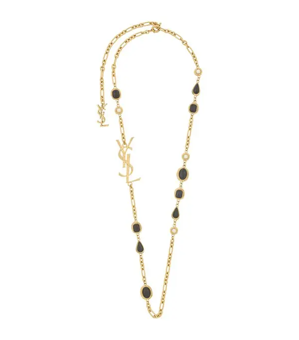 Saint Laurent Enamelled Cabochon Cassandre Chain Necklace - Orange
