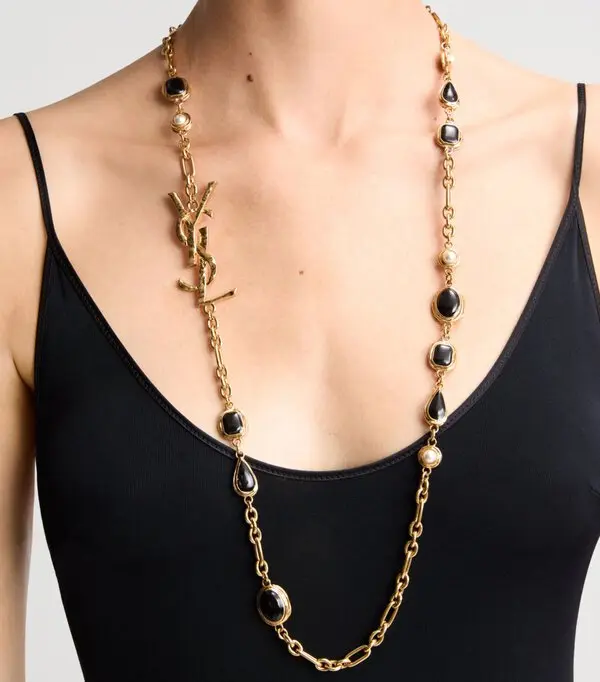 Saint Laurent Enamelled Cabochon Cassandre Chain Necklace