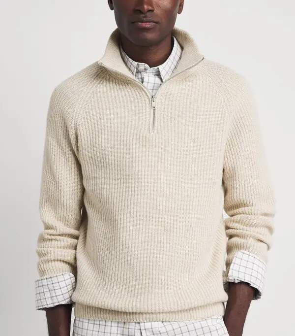 John Smedley Ryker Recycled Cashmere-wool Quarter-zip Sweater - Beige