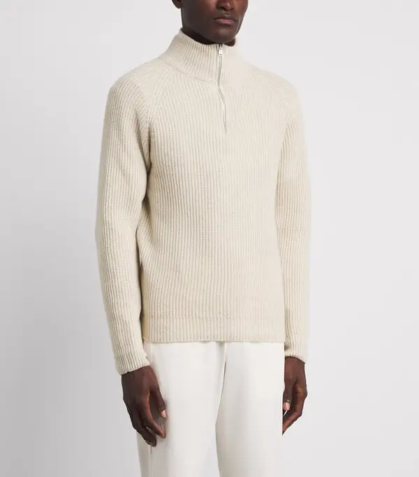 John Smedley Ryker Recycled Cashmere-wool Quarter-zip Sweater - Beige