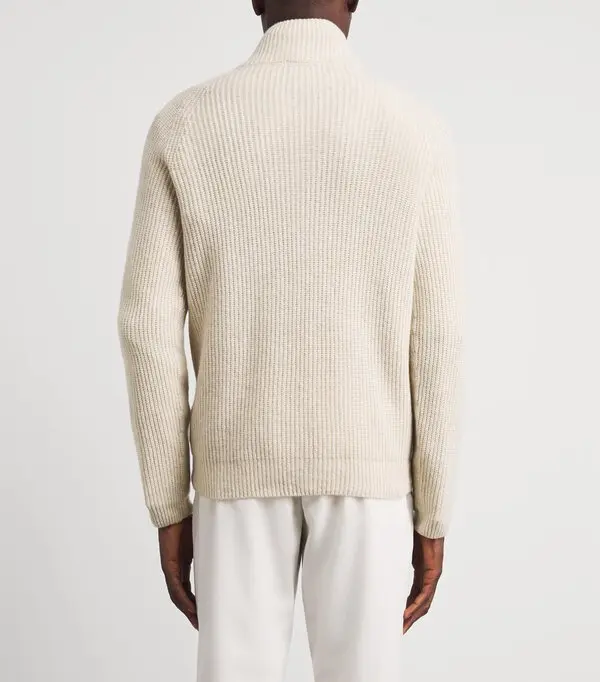 John Smedley Ryker Recycled Cashmere-wool Quarter-zip Sweater - Beige