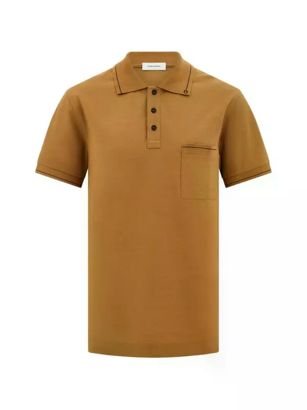 FERRAGAMO Piqué Chest-pocket Polo Shirt - Brown