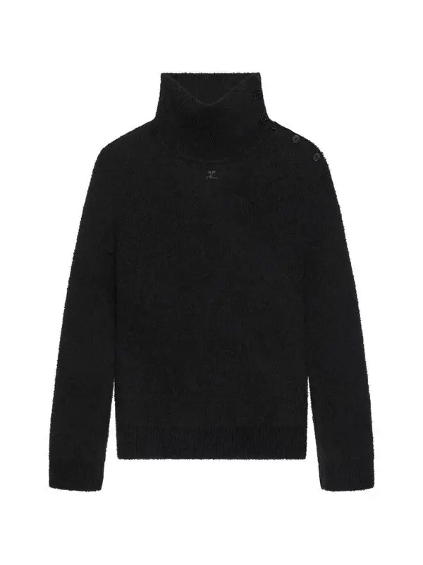 COURREGES Bouclé-knit Button-detail Sweater - Black