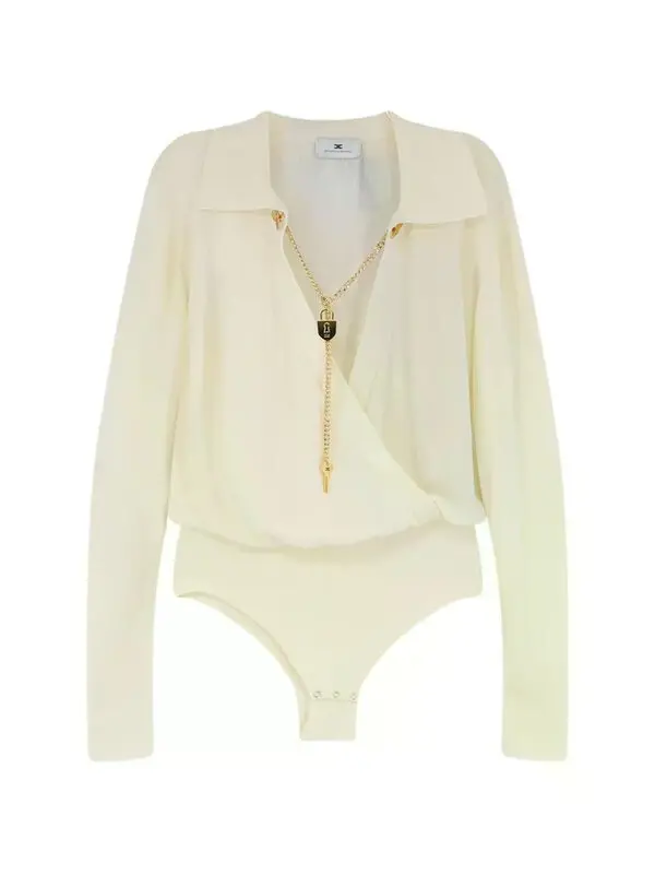 Elisabetta Franchi Charm-detail Wrap-front Bodysuit - Neutrals