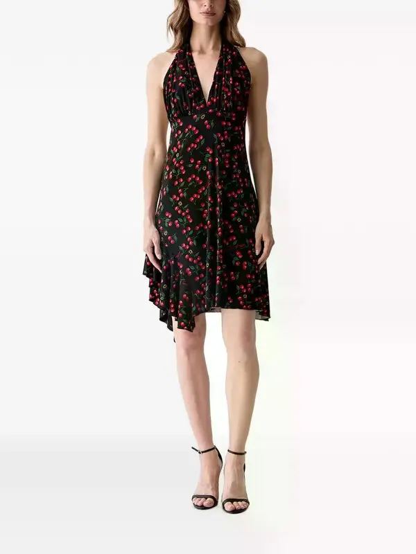 Guess Cherry-print Asymmetric-hem Mini Dress - Black