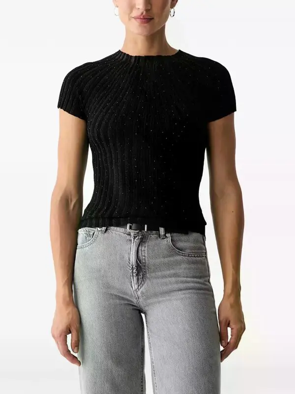 Guess Rhinestone-embellished Ribbed-knit T-shirt - Black