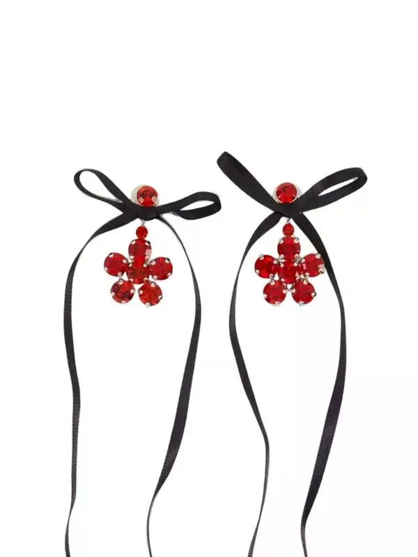 Simone Rocha Crystal Embellished Daisy Bow Drop Earrings