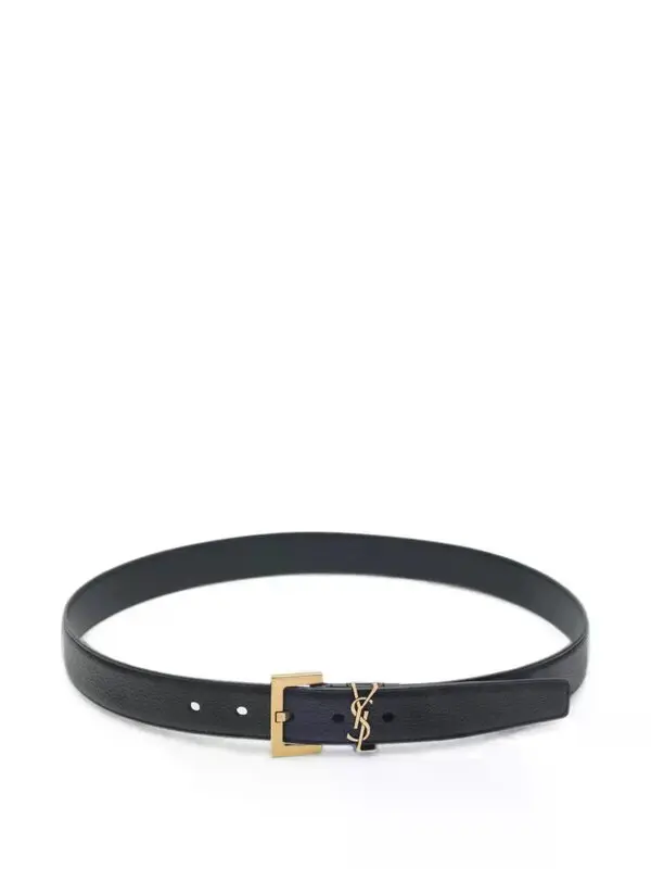 Saint Laurent Cassandre Logo Leather Belt - Black
