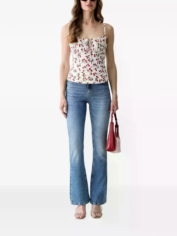 Guess Cherry Print Gathered Top With Adjustable Straps