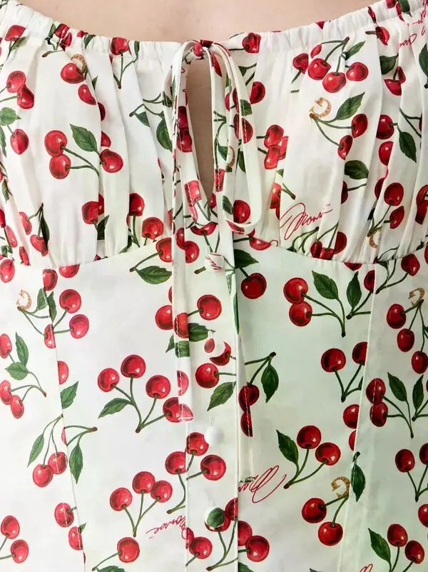 Guess Cherry Print Gathered Top With Adjustable Straps