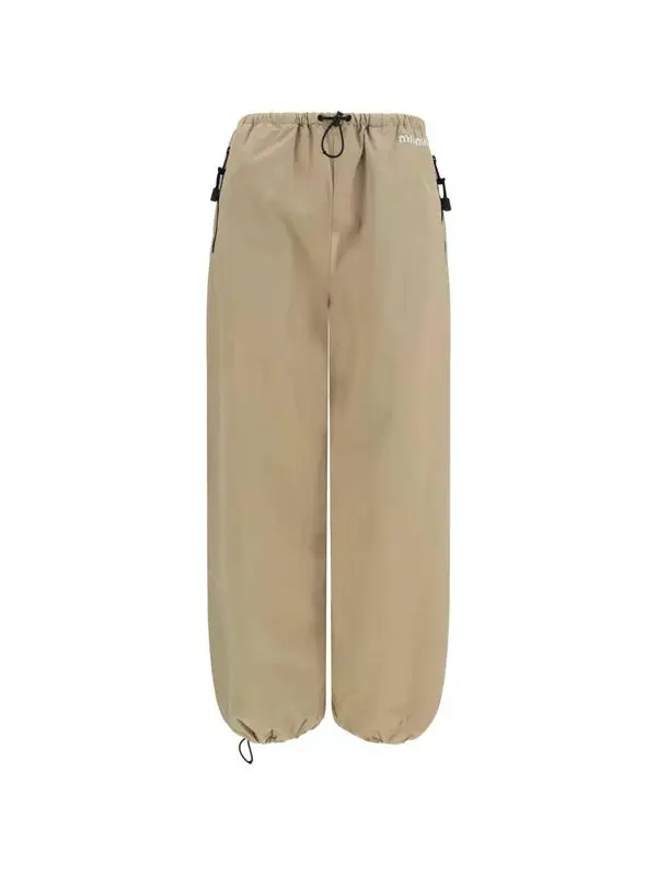 Miu Miu Logo-embroidered Drawstring Trousers - Neutrals