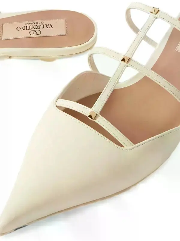 Valentino Garavani Rockstud Embellished Leather Mules - Neutrals
