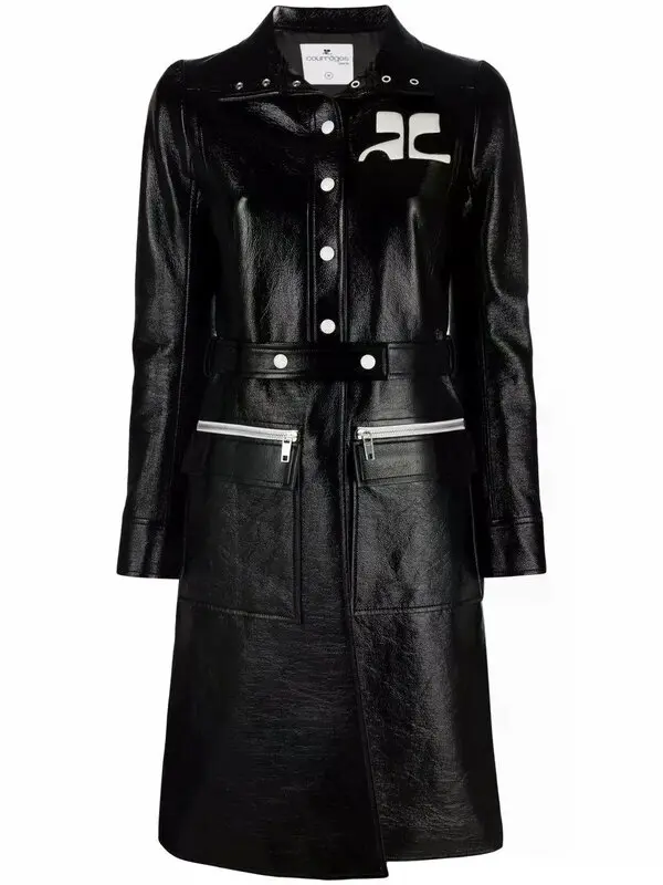 COURREGES Logo-appliqué Vinyl Trench Coat - Black