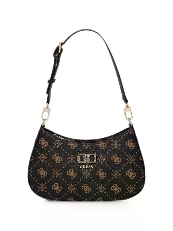 Guess Emelie Monogram-print Logo-plaque Shoulder Bag - Black