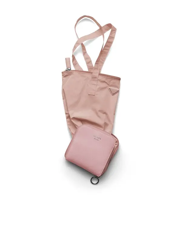 Prada Saffiano Leather Pendant With Re-nylon Tote Bag - Peach