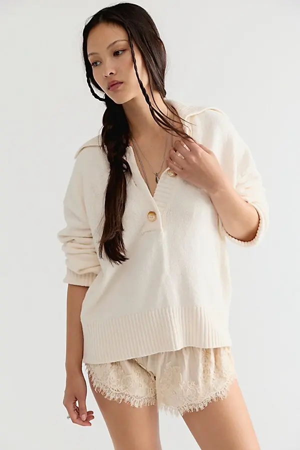 Free People Polo Knit Sweater - Ivory