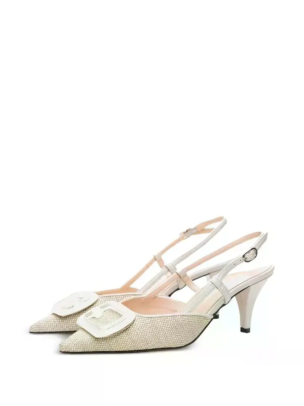 POCHE PARIS Textured Finish Buckle Detail Slingback Sandals - Neutrals