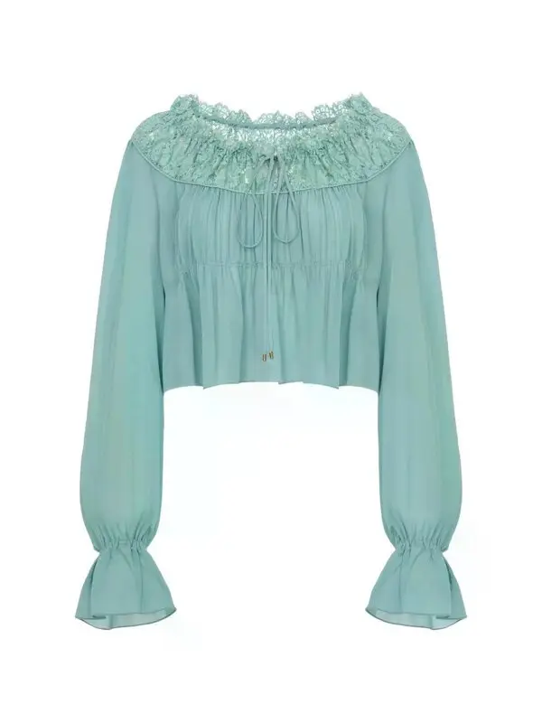 Chloé Scoop-neck Cropped Silk Blouse - Blue