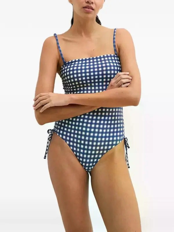 Marc O'polo Gingham-check Ruched-side Swimsuit - Blue