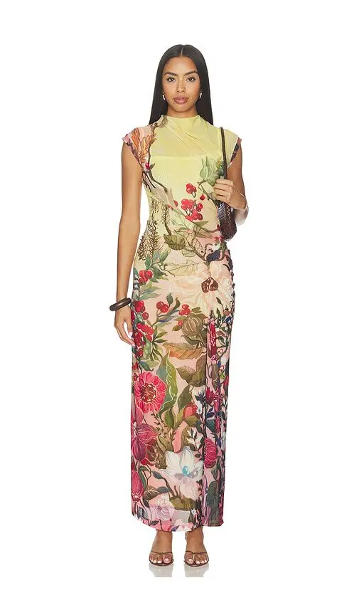 LA FUORI Botanical Symphony Printed Bodycon Dress In . Also - Multi