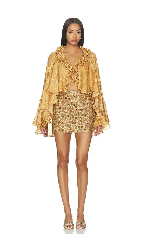 LA FUORI Printed Ruffle Top