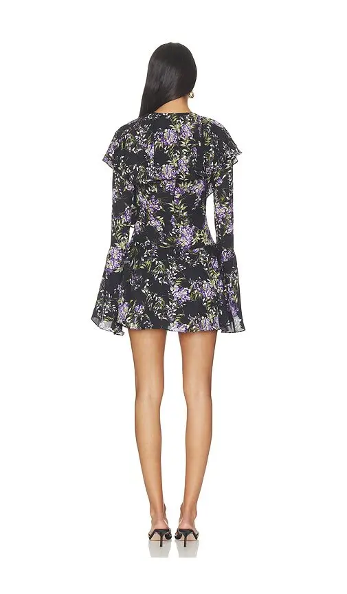 Norma Kamali Long Sleeve Deep V Ruffle Mini Dress - Black