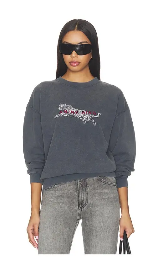ANINE BING Spencer Sweatshirt Leopard In . Also - Black