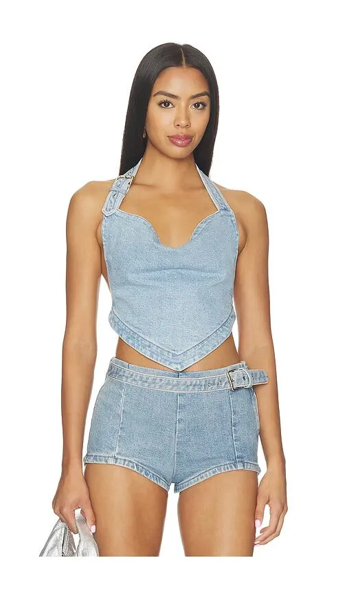 Retrofete Amelisse Denim Top In . Also - Blue
