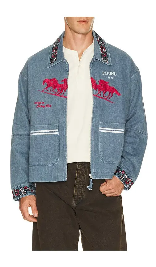 FOUND Jockey Club Embroidered Jacket In . Also - Blue