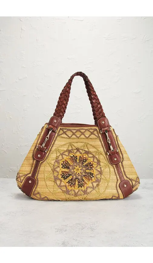 FWRD RENEW Gucci Raffia Pelham Embroidered Hobo Bag