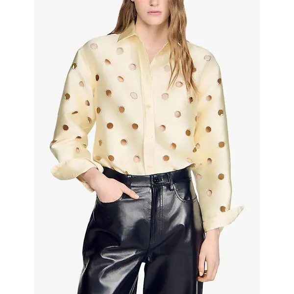 Sandro Embellished Cut-out Woven Shirt
