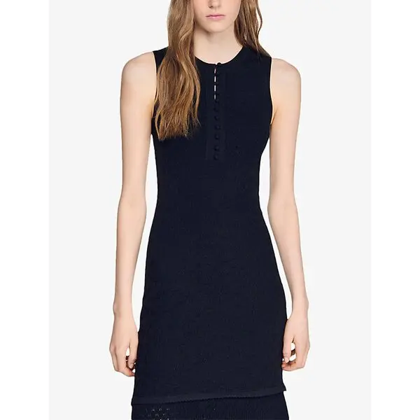 Sandro Asymmetric Pointelle Knitted Maxi Dress