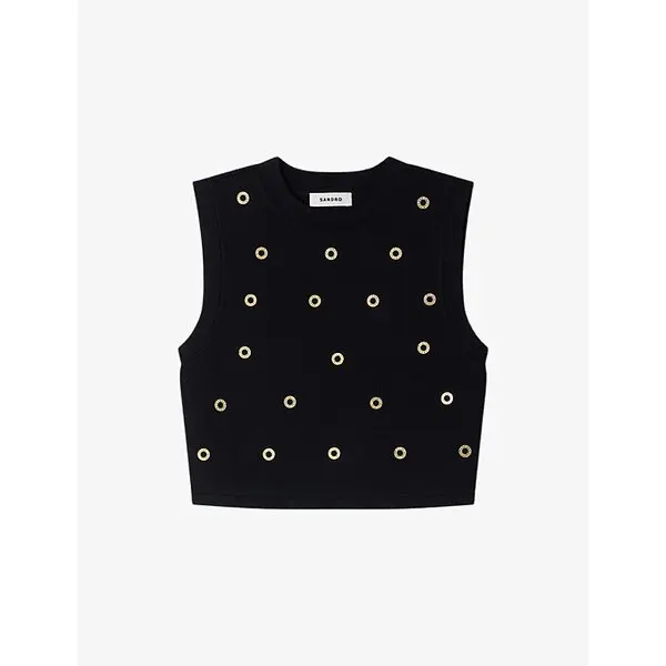 Sandro Embellished Cropped Knitted Vest Top - Black