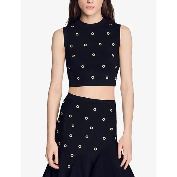 Sandro Embellished Cropped Knitted Vest Top