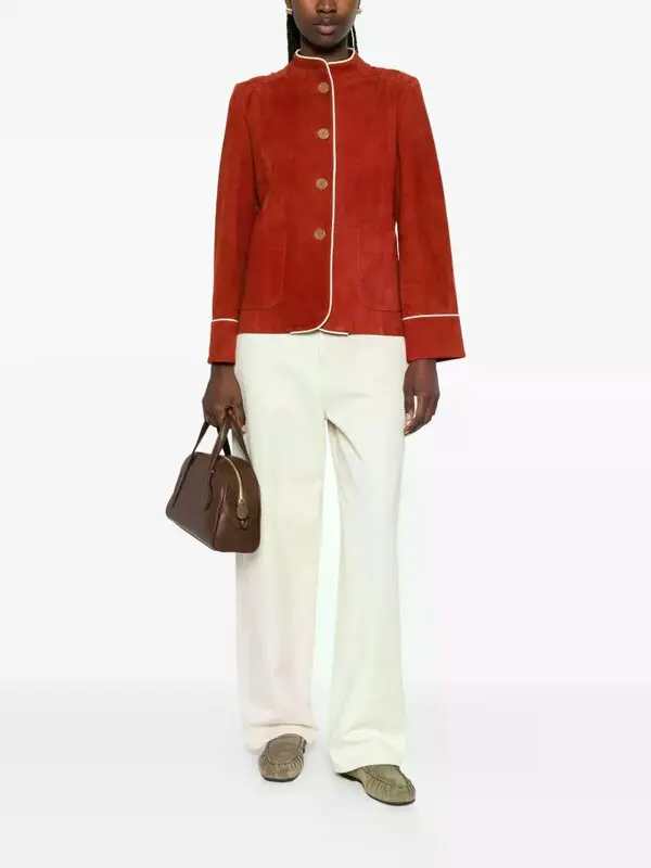 FORTE_FORTE Piped-trim Suede Jacket
