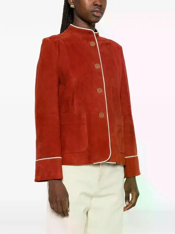 FORTE_FORTE Piped-trim Suede Jacket