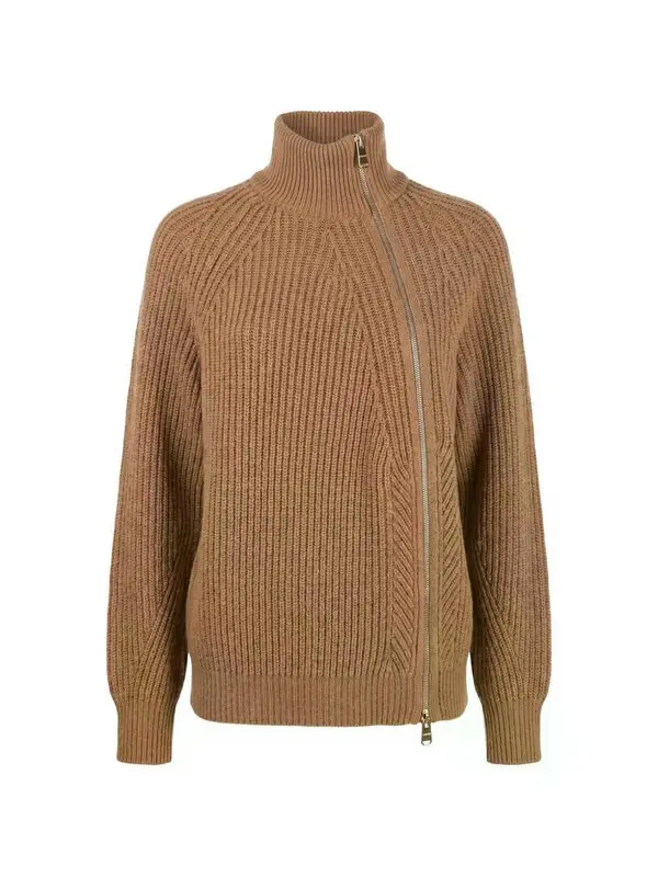 DONDUP Ribbed-knit Asymmetric-zip Cardigan - Brown