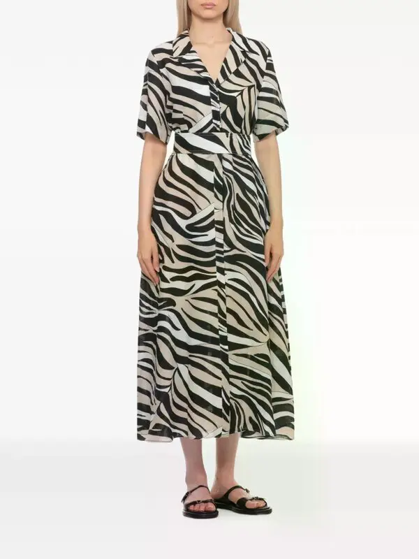 Marella Zebra-print Belted Midi Shirt Dress