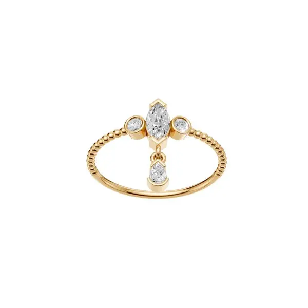 AYA FINE JEWELRY Marquise & Pear Lab Diamond Dangle Ring In 14k Gold| Beaded Stackable Diamond Ring - Yellow