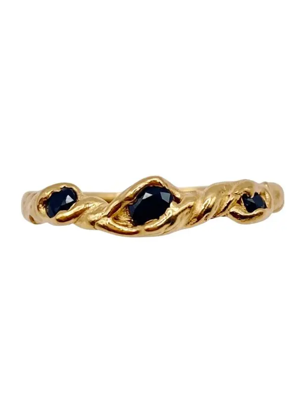 MITSYMAY JEWELLERY Gold / Black One Of A Kind Black Gemstone Twisted Ring - Gold/black