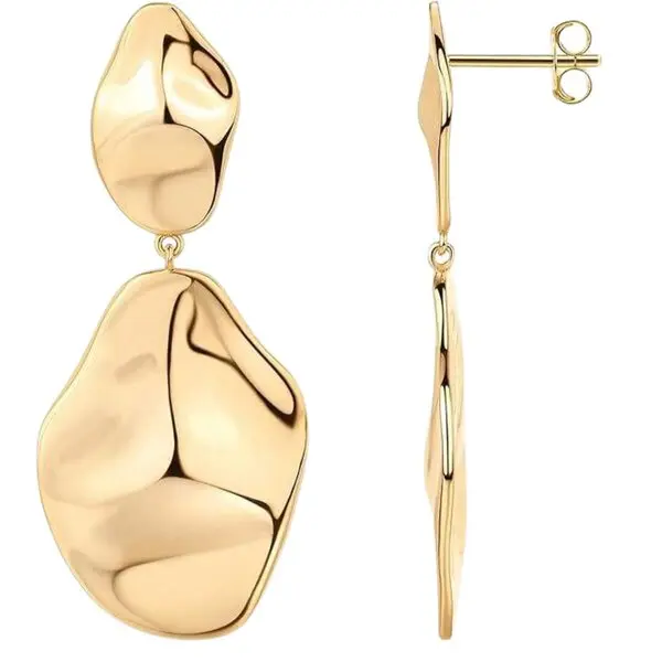 HARFI Plated Hammered Teardrop Dangle Earrings - Gold