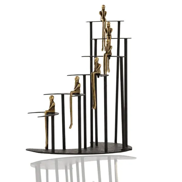 MARLETH Abstract Seated Figures Sculpture Brass & Black Metal Decorative Art - Gold