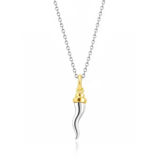 UNALOE Gold / Silver Two-tone Sterling Silver Italian Horn With Gold Plated Bowler Hat Necklace - Gold/silver