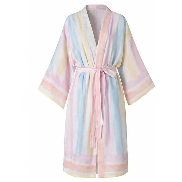 Loveist Store Pastel Stripe Linen-feel Kimono - Blue/pink/yellow