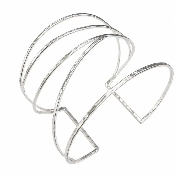 RARE MATTERS JEWELRY Organic Hammered Multi Wire Cuff Bracelet - Silver