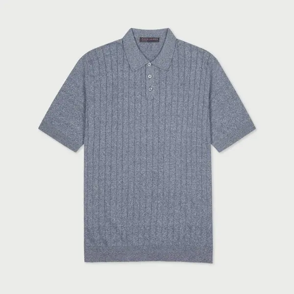 PAUL JAMES KNITWEAR Ultra Fine Cotton Miless Selection Knit Polo Shirt Jaspe - Blue